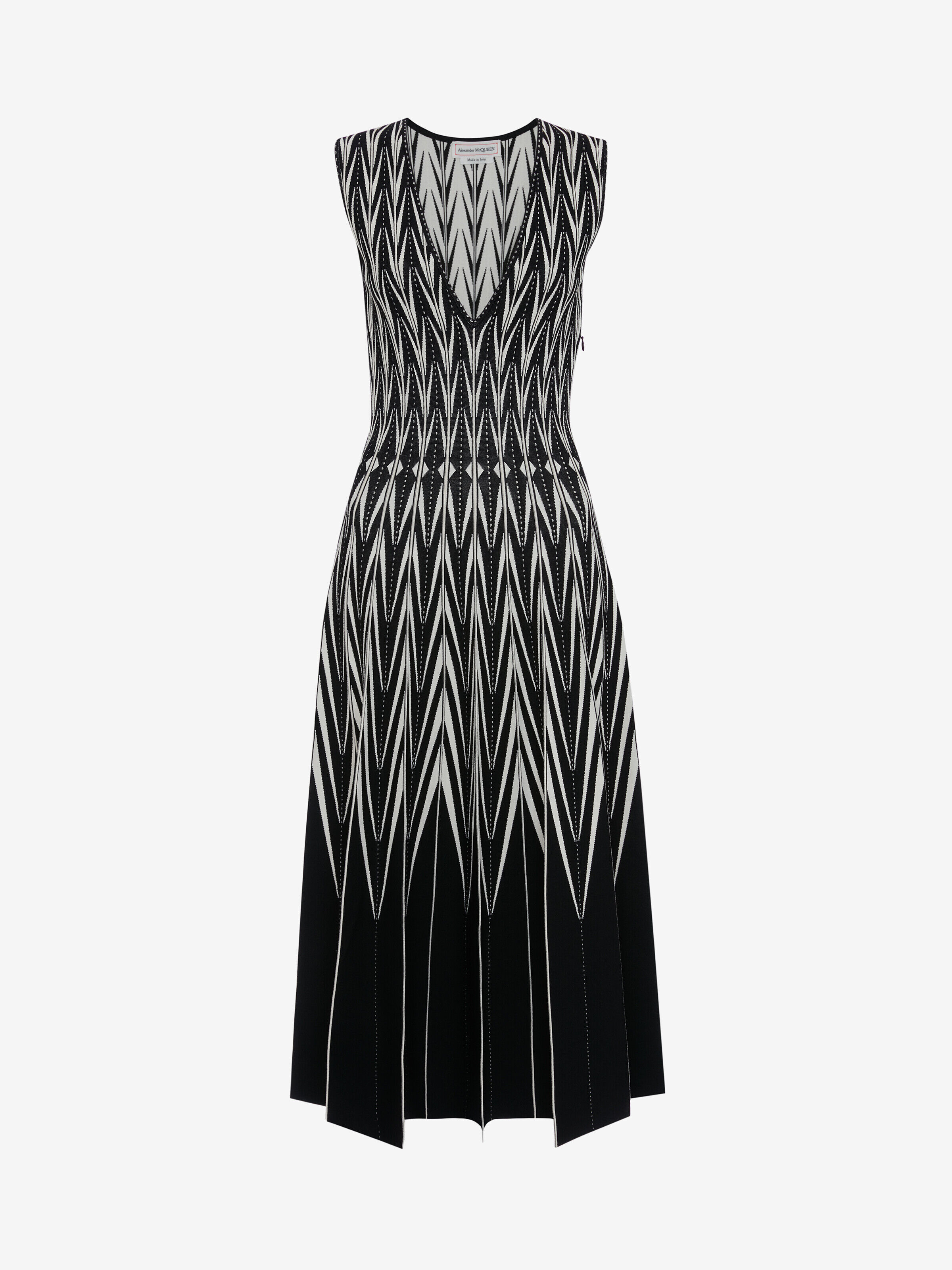 Alexander Mcqueen Engineered Jacquard Chevron Midi Dress In Black/bone ...