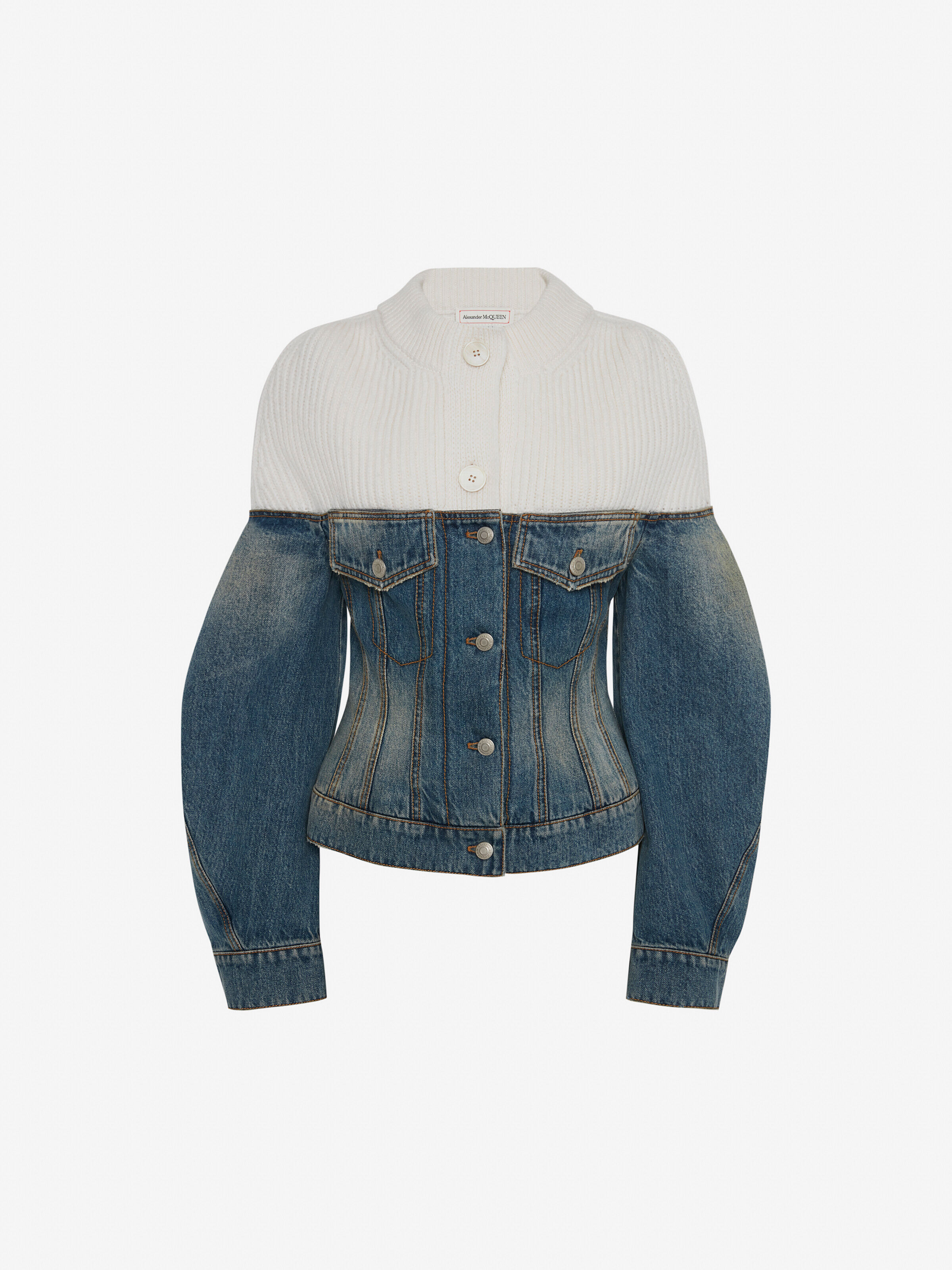 Alexander Mcqueen Hybrid Denim Jacket In Blue/ivory | ModeSens
